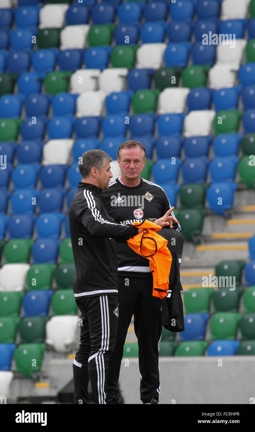 Northern Ireland international football manager Michael O'Neill (right ...