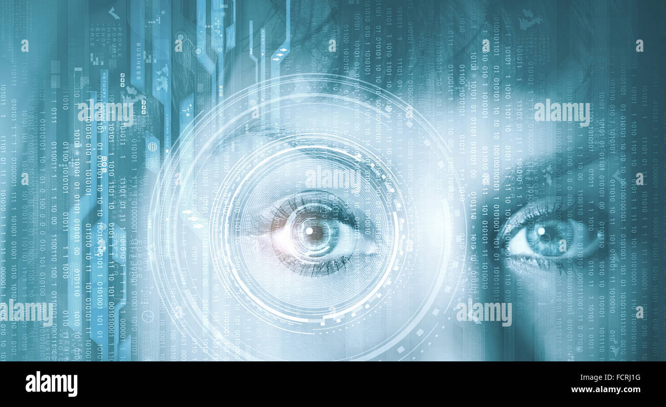 Close up of woman's eye scanned for access Stock Photo - Alamy
