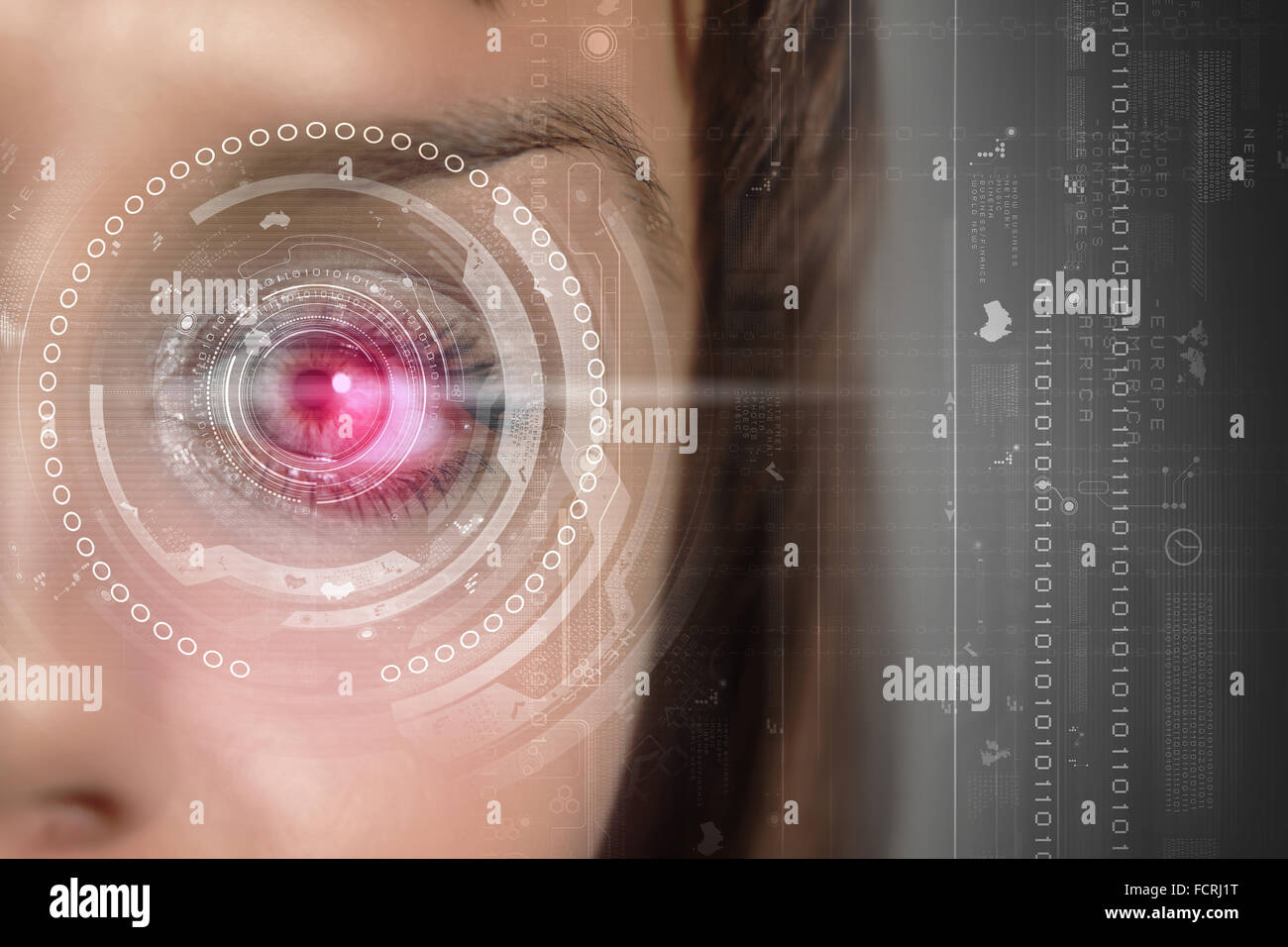 Close up of woman's eye scanned for access Stock Photo - Alamy