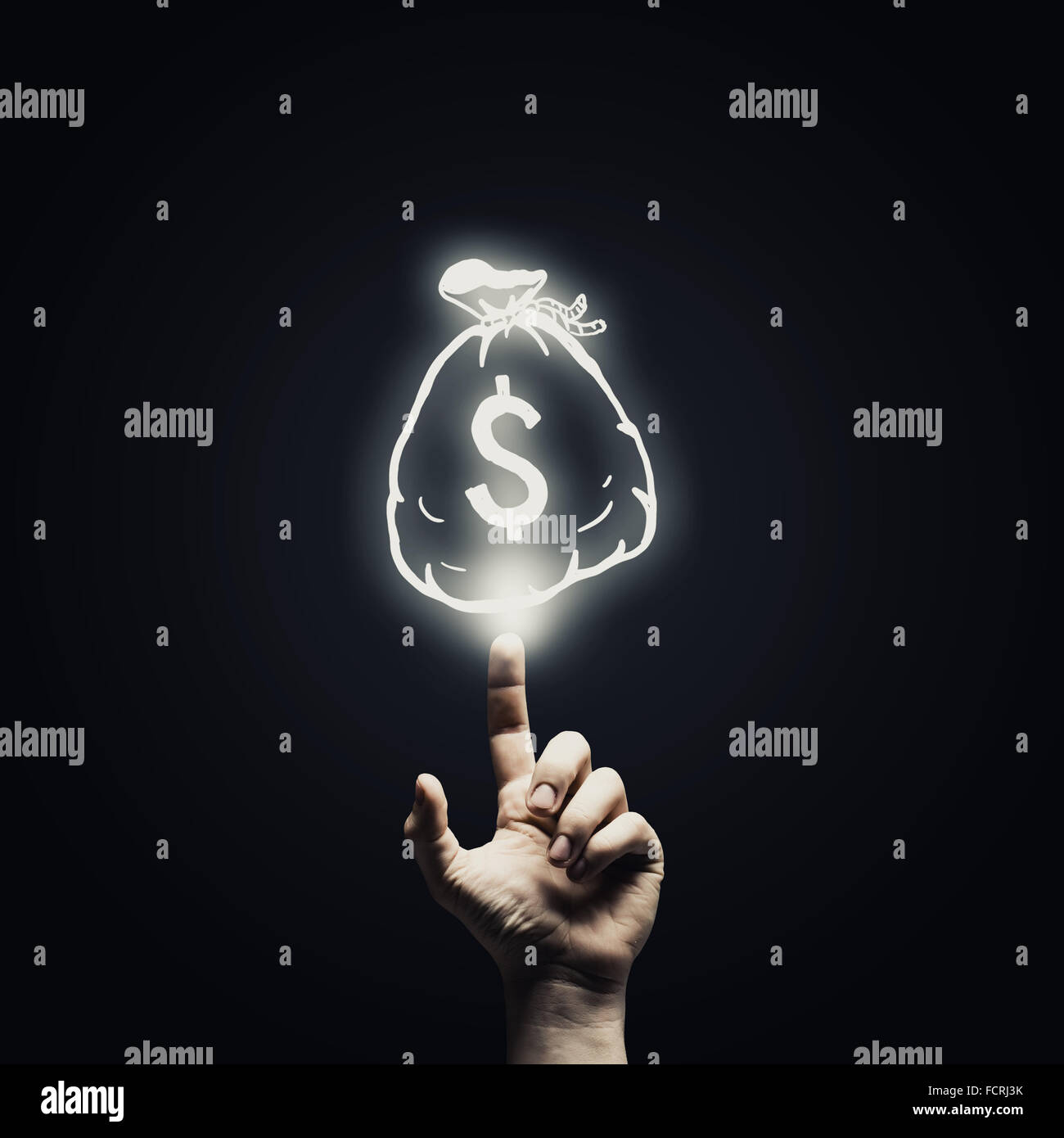 Human hand pointing with finger at money sign Stock Photo - Alamy