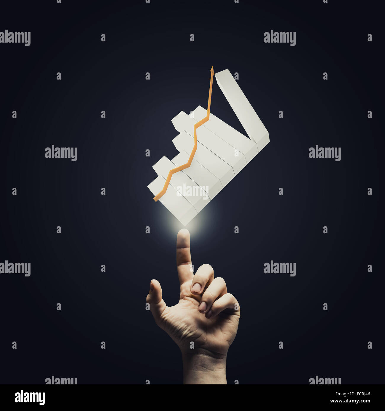 Human hand pointing with finger at growing graph Stock Photo - Alamy