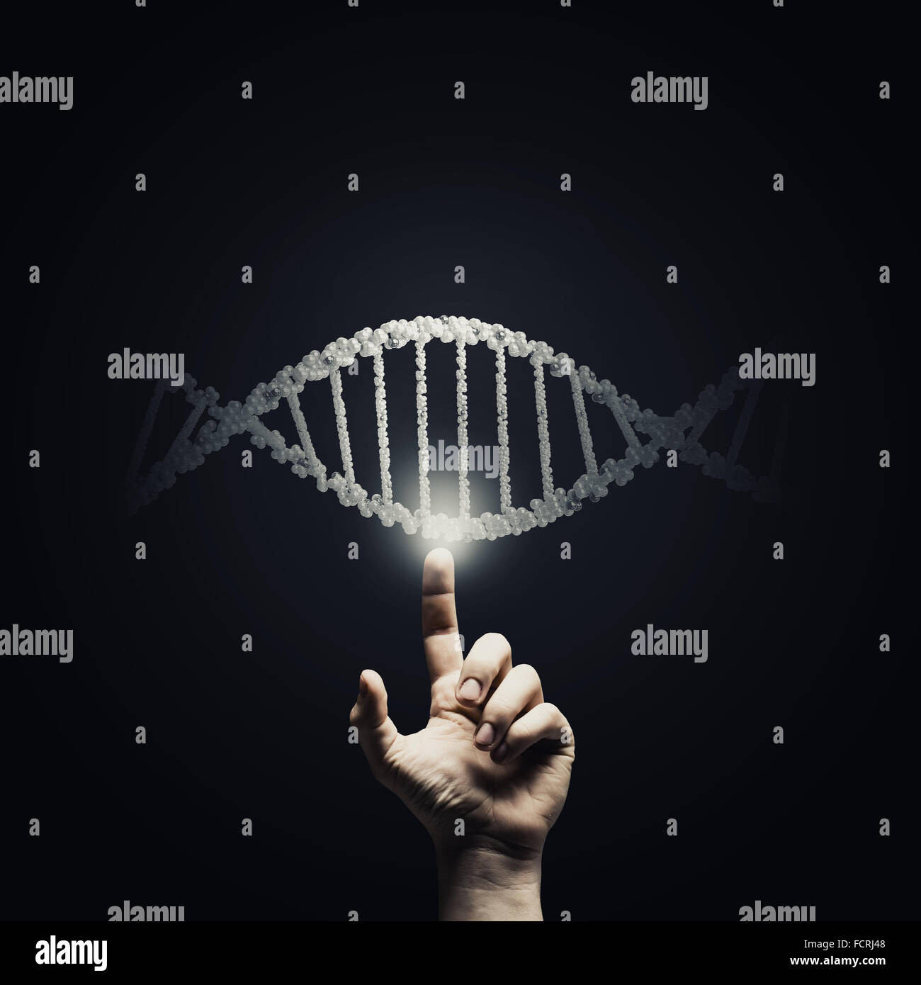 Science concept image of human hand touching DNA molecule Stock Photo ...