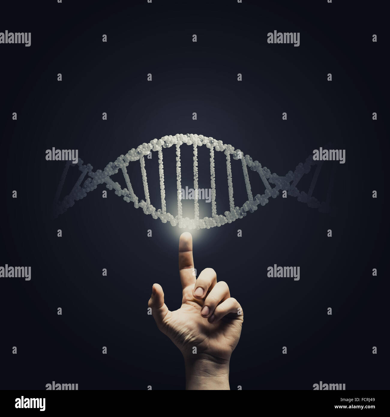 Science concept image of human hand touching DNA molecule Stock Photo ...