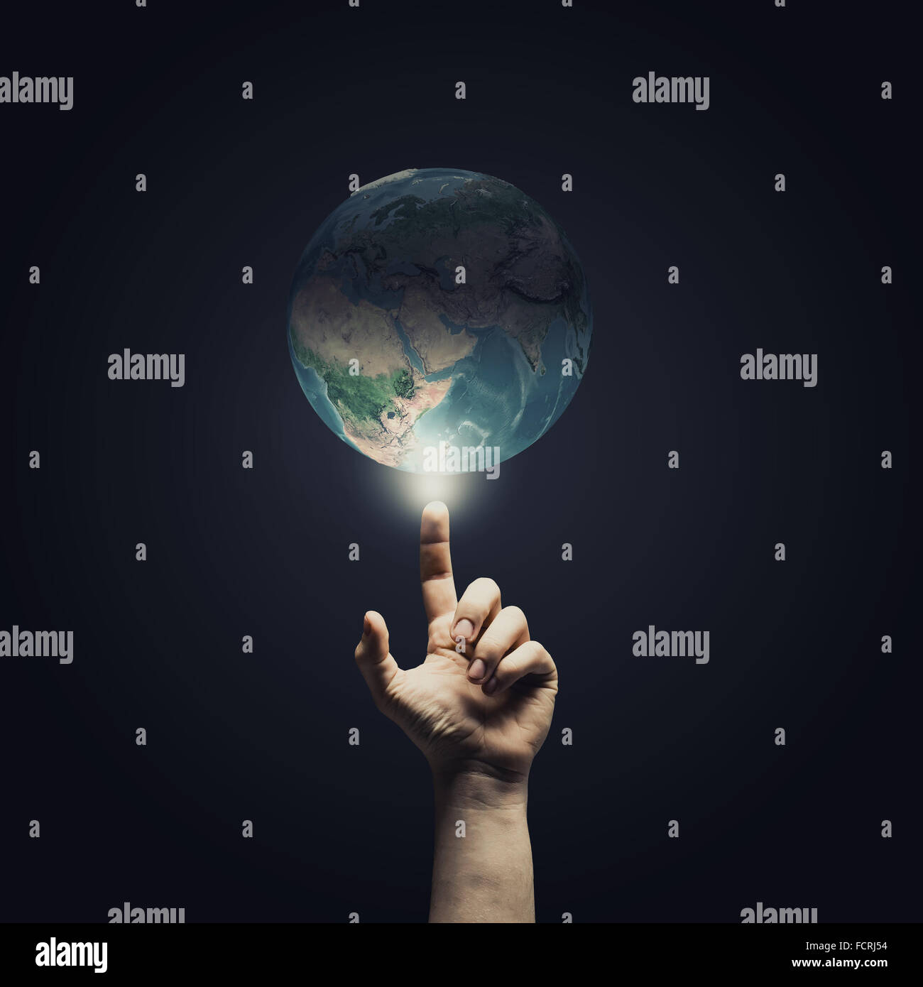 Human hand pointing with finger on Earth planet. Elements of this image ...