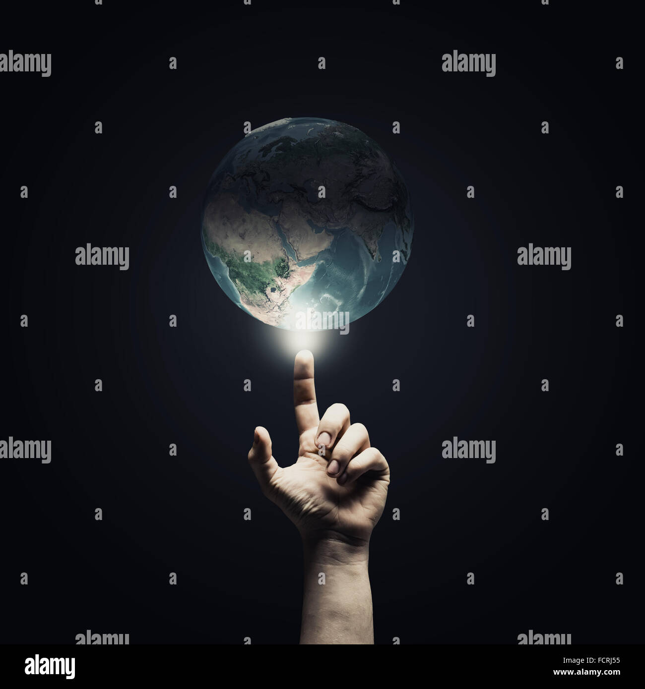 Human hand pointing with finger on Earth planet. Elements of this image ...