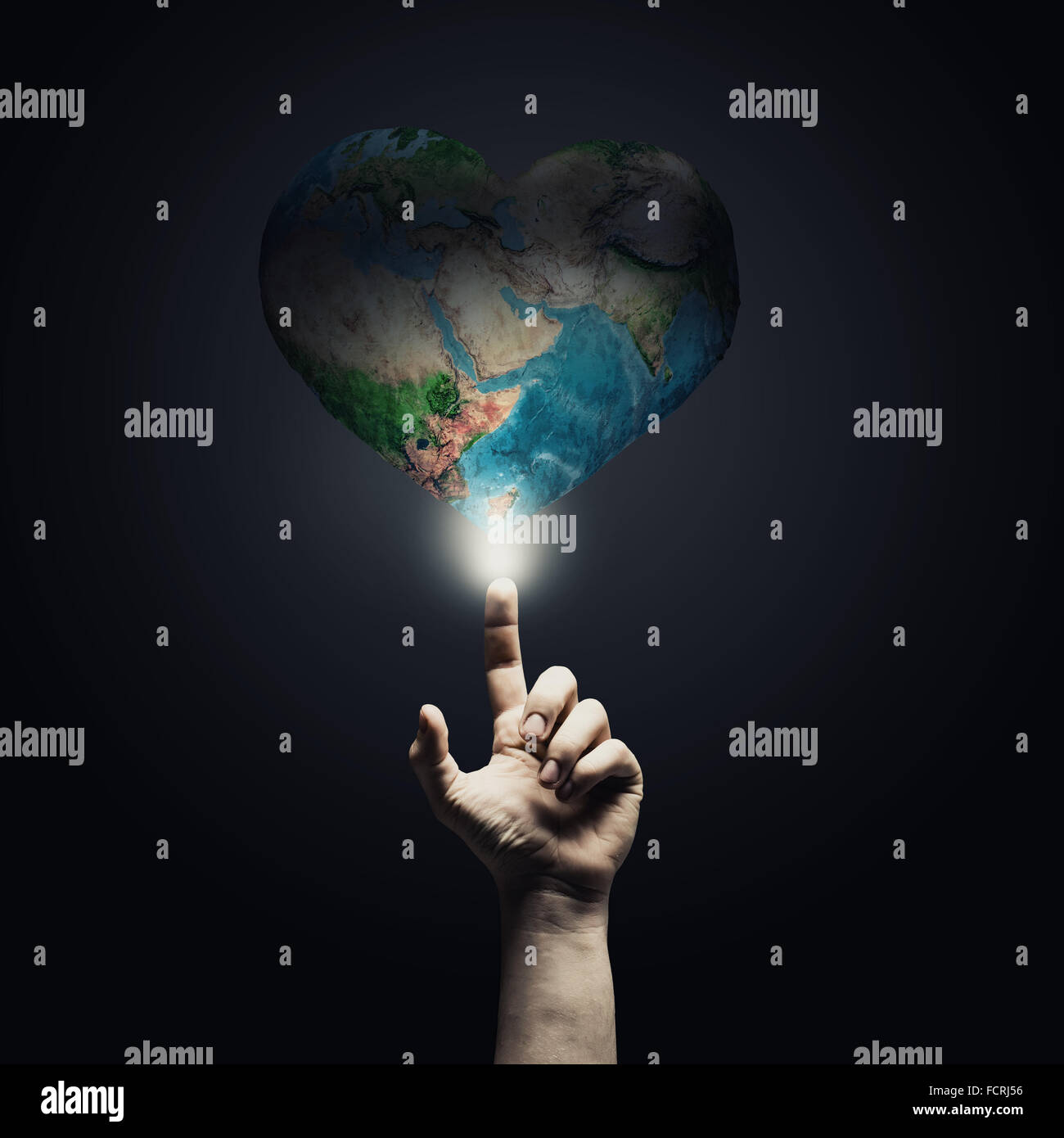 Human hand pointing with finger on Earth planet. Elements of this image ...