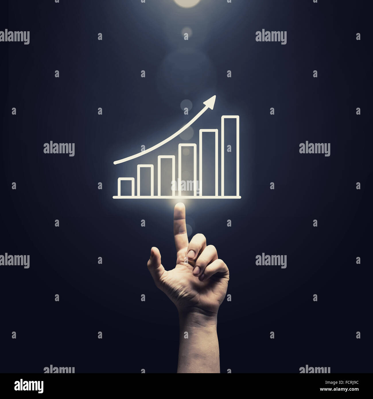 Human hand pointing with finger at growing graph Stock Photo - Alamy