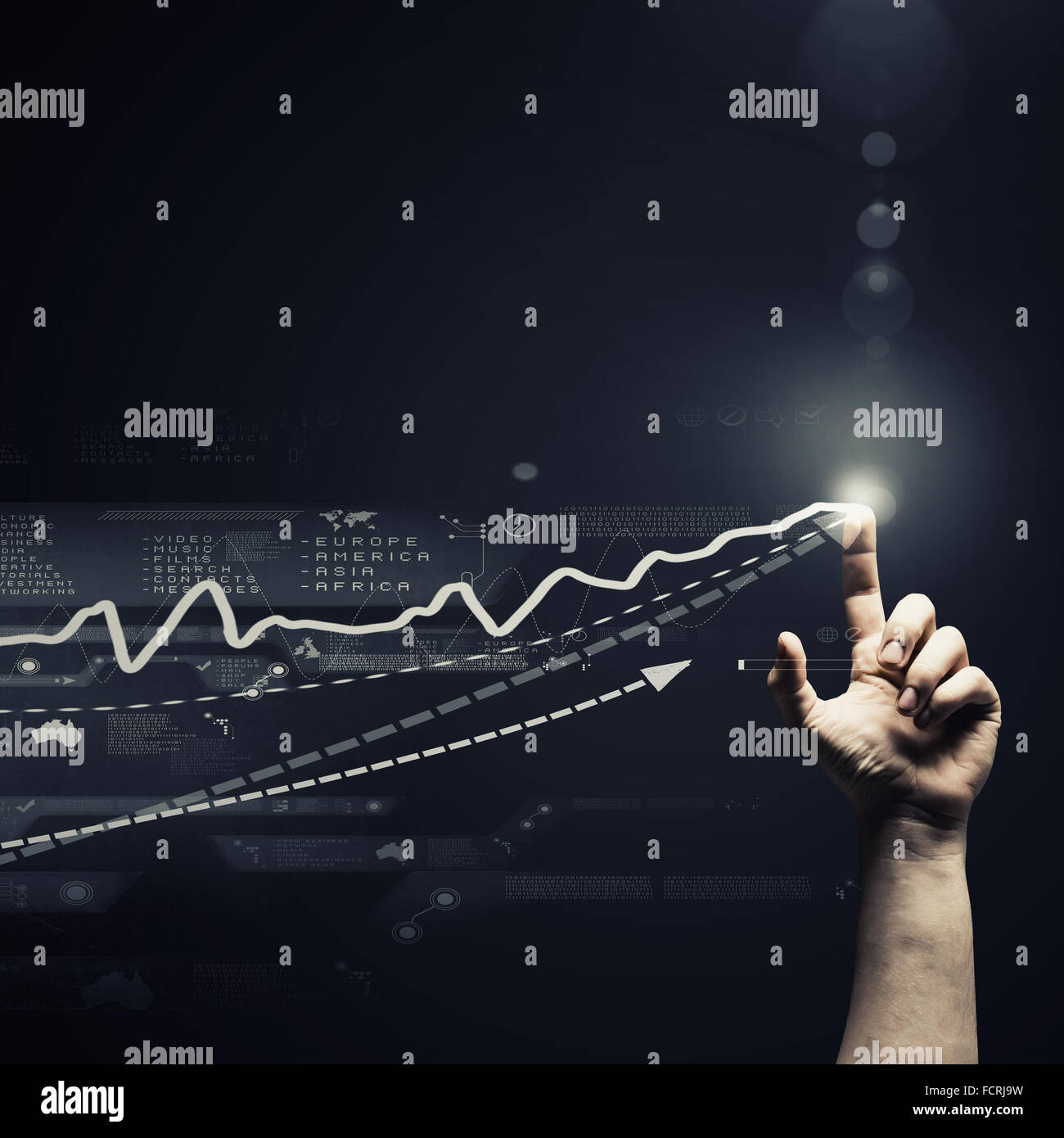 Human hand pressing icon of growing income chart Stock Photo - Alamy