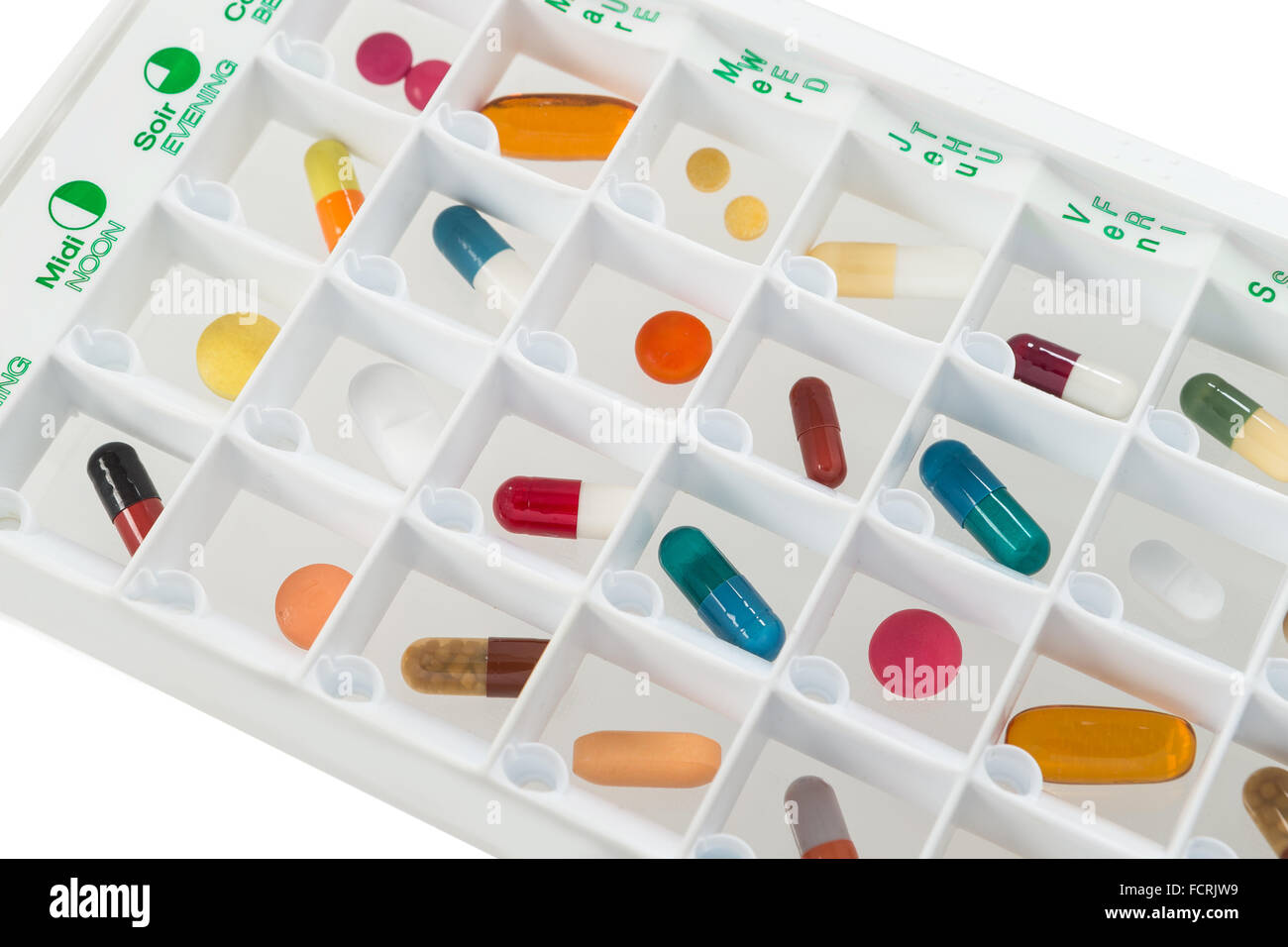monthly pills planner with a daily dose of medications in each cell ...