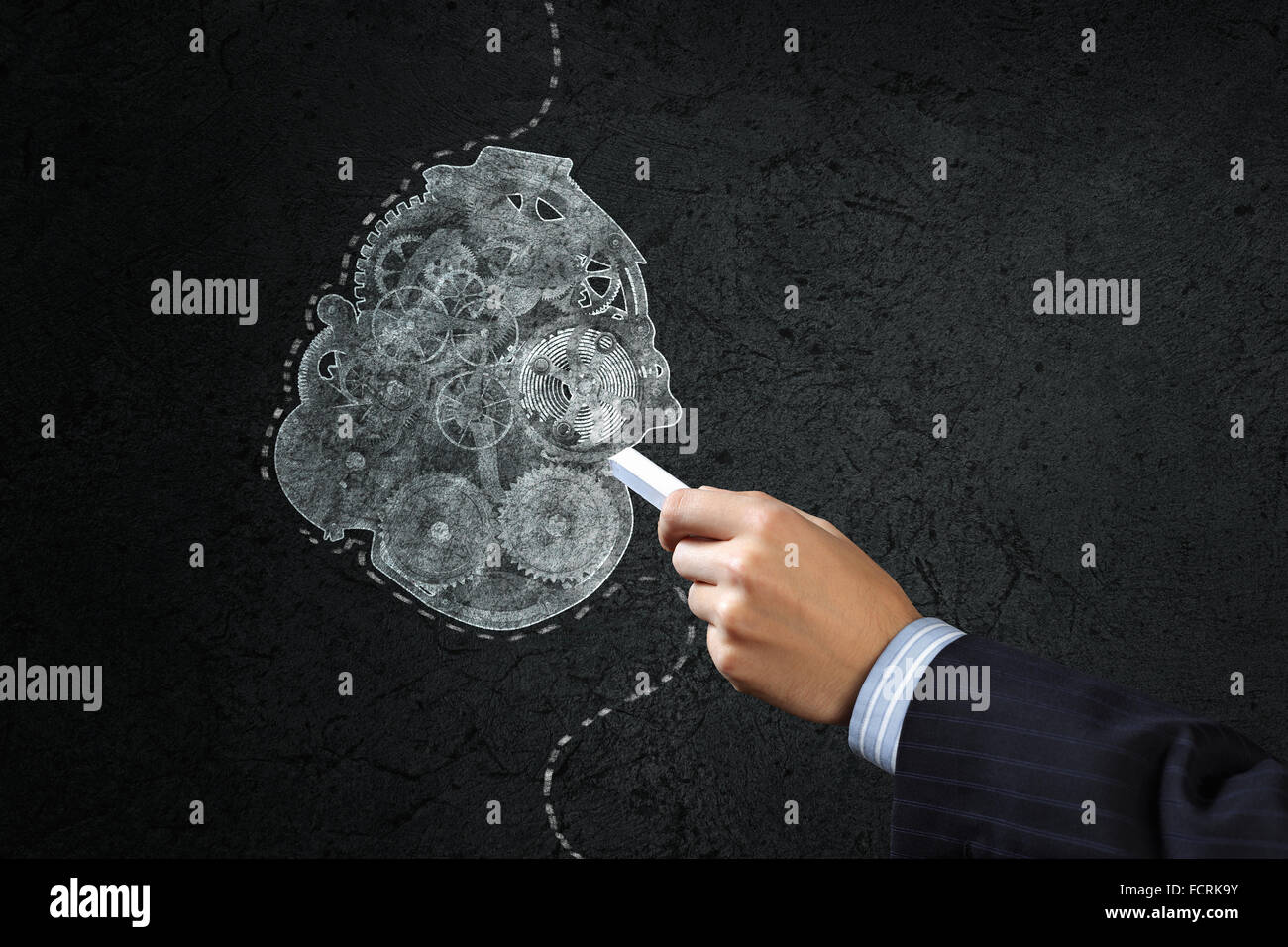 Close up of hand drawing gears mechanism with chalk Stock Photo - Alamy