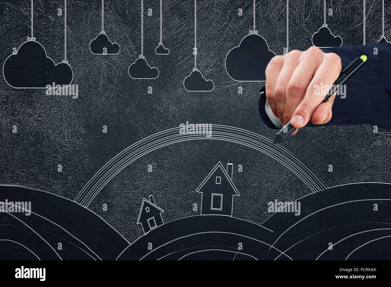 Hand drawing abstract house on a black background Stock Photo - Alamy