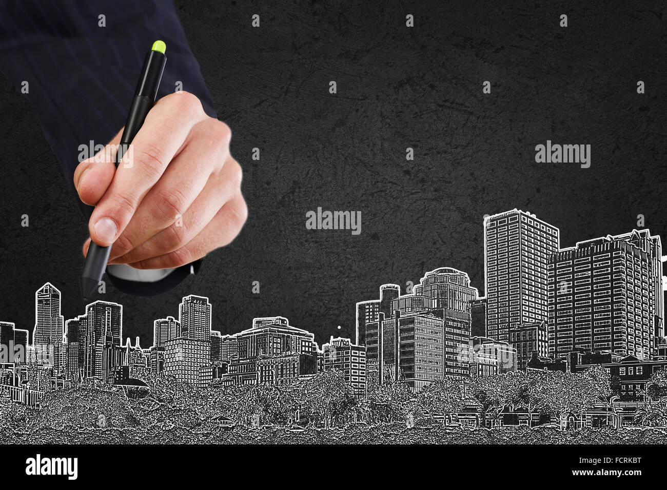 Close up of hand drawing urban buildings with marker Stock Photo - Alamy