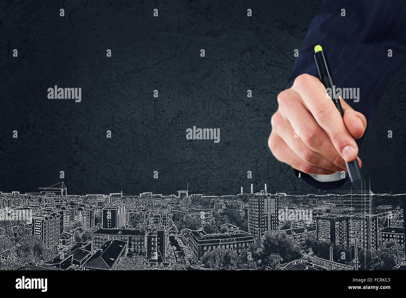 Close up of hand drawing urban buildings with marker Stock Photo - Alamy