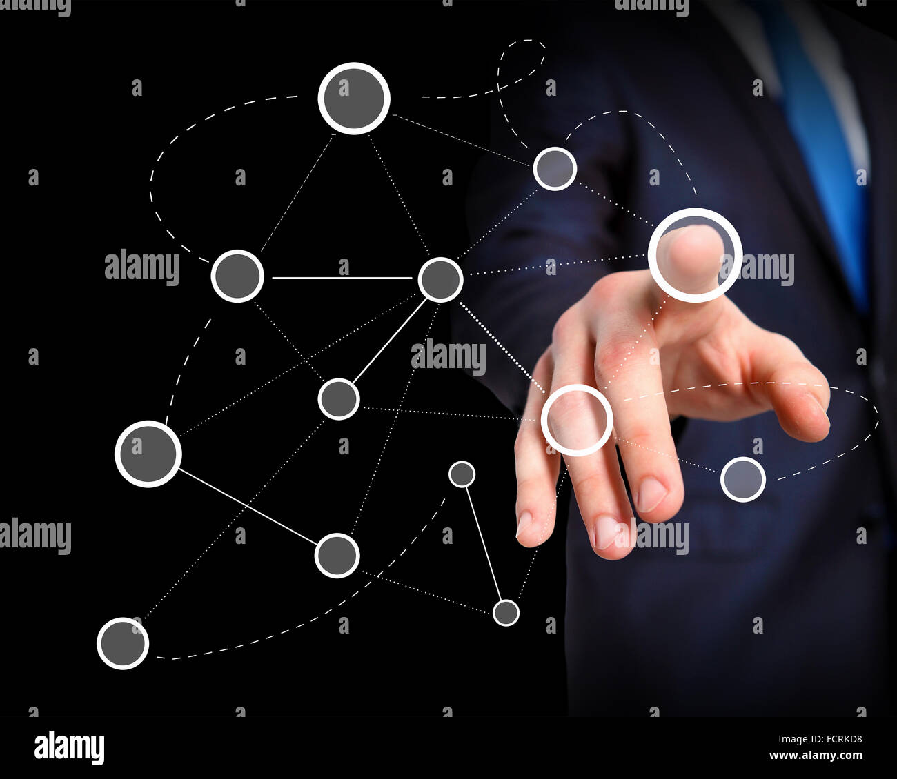 Human hand touching connection lines of network concept Stock Photo - Alamy
