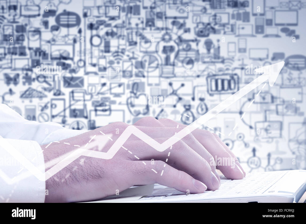 Hands of businessman running with fingers on laptop keyboard Stock ...