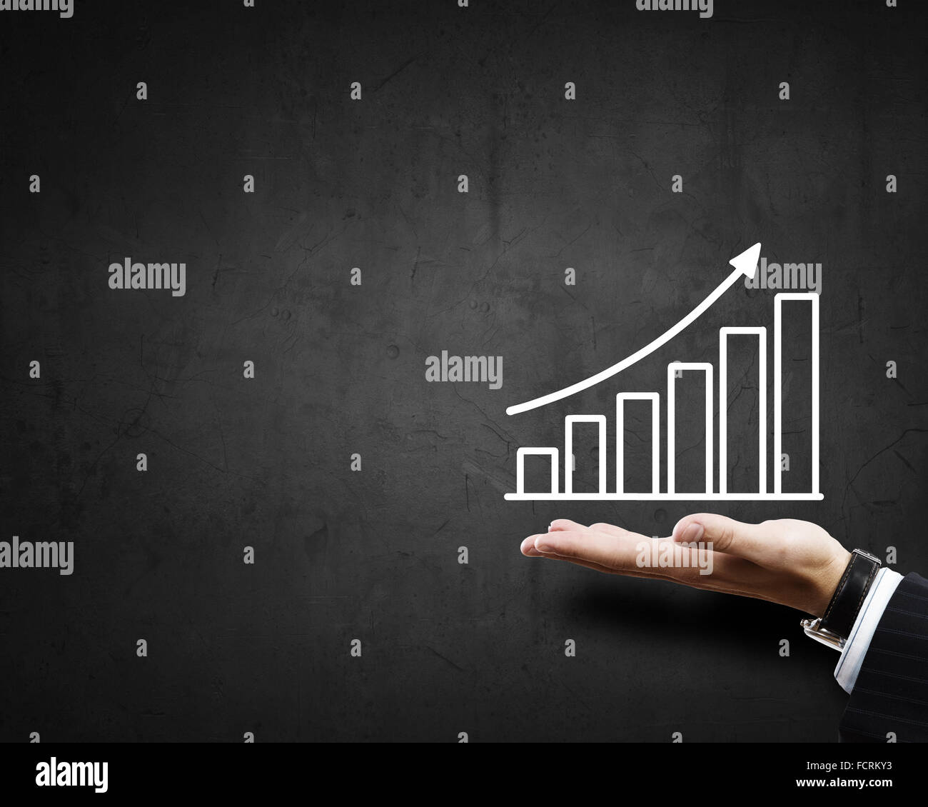 Human hand presenting on palm growing income chart Stock Photo - Alamy