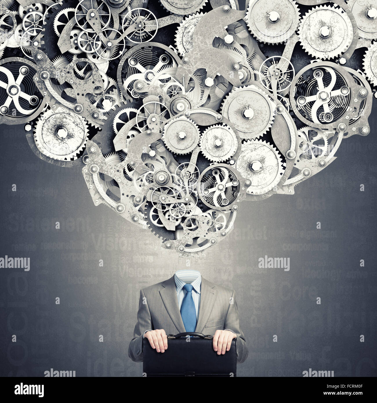 Headless businessman with gears mechanism instead of head Stock Photo ...