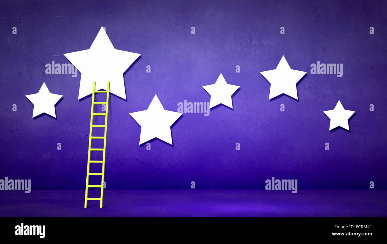 Conceptual designed image with ladder to stars Stock Photo - Alamy
