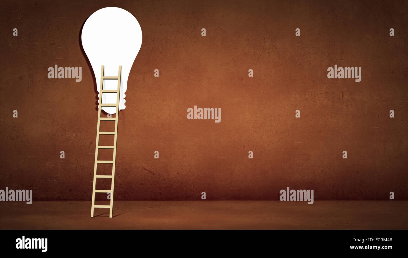 Conceptual image with ladder to light bulb on green backdrop Stock ...