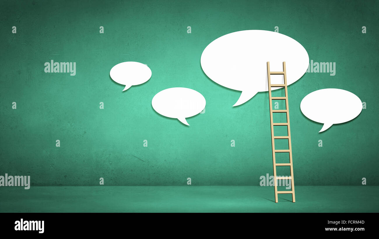 Conceptual image with ladder to chat clouds Stock Photo - Alamy
