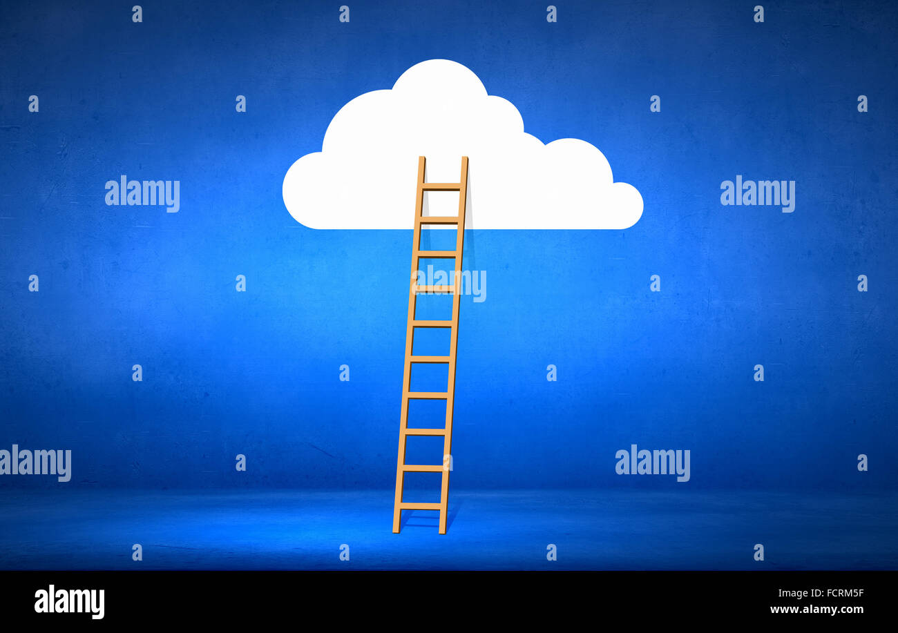 Conceptual designed image with ladder to cloud Stock Photo - Alamy