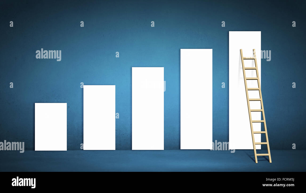 Conceptual image with ladder reaching increasing graph Stock Photo - Alamy