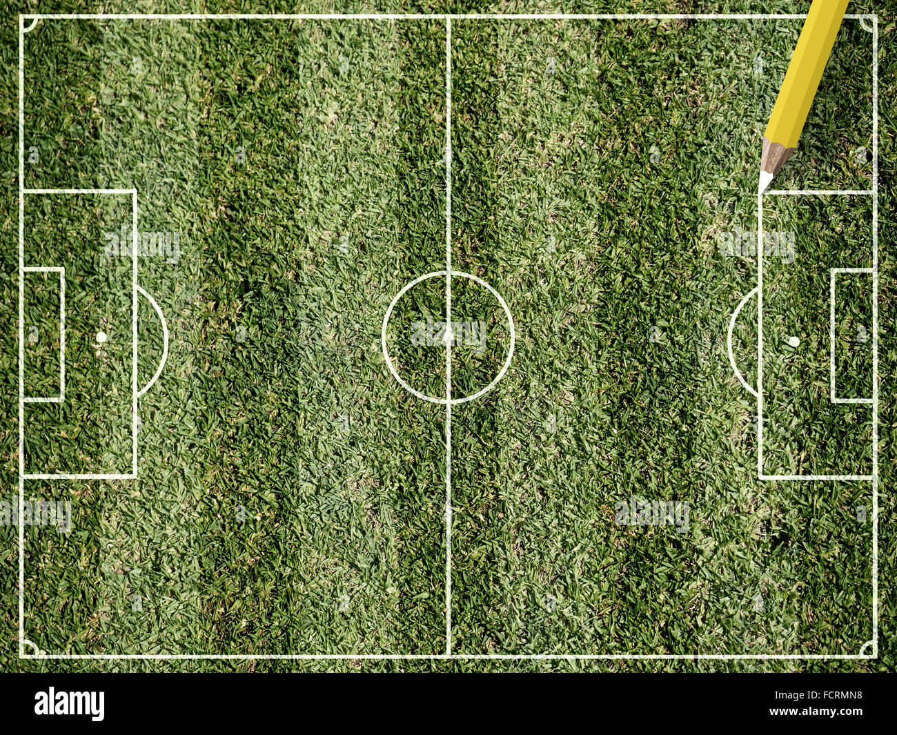 Footbal green field and pencil drawing lines Stock Photo - Alamy