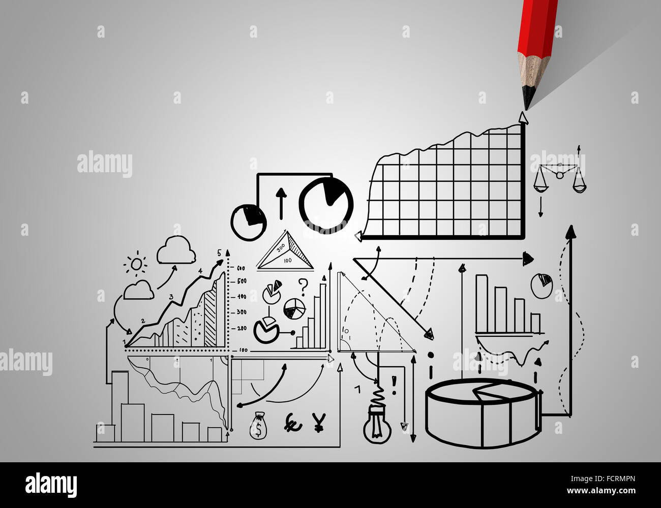 Market concept with pencil drawing graphs and diagrams Stock Photo - Alamy