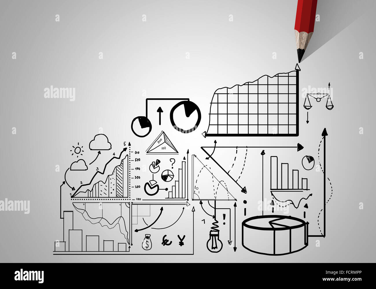 Market concept with pencil drawing graphs and diagrams Stock Photo - Alamy