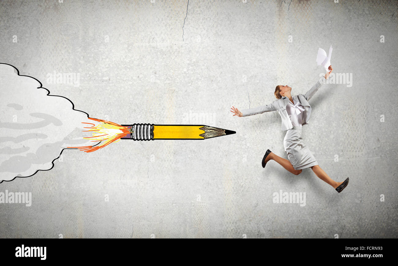 Young speedy businesswoman running in a hurry Stock Photo - Alamy