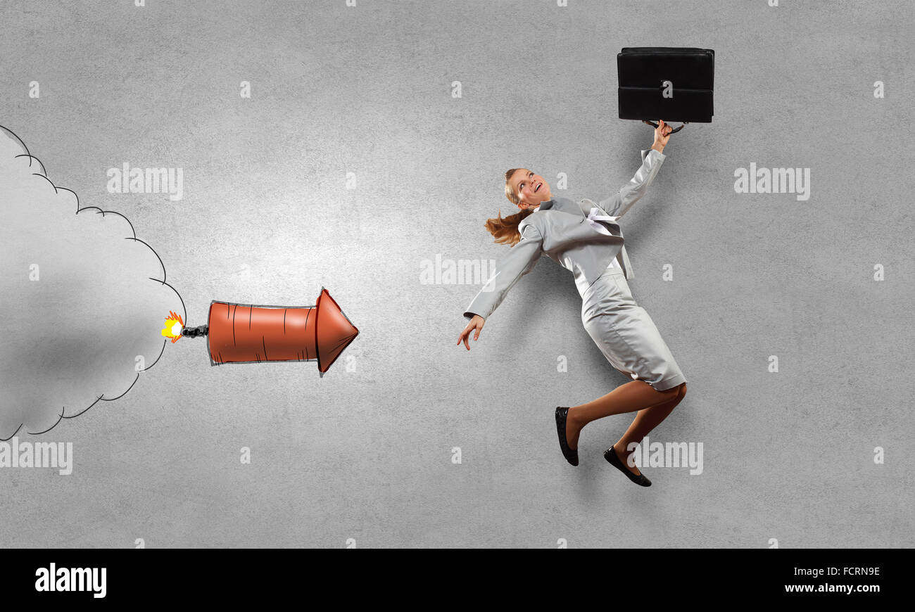 Young speedy businesswoman running in a hurry Stock Photo - Alamy