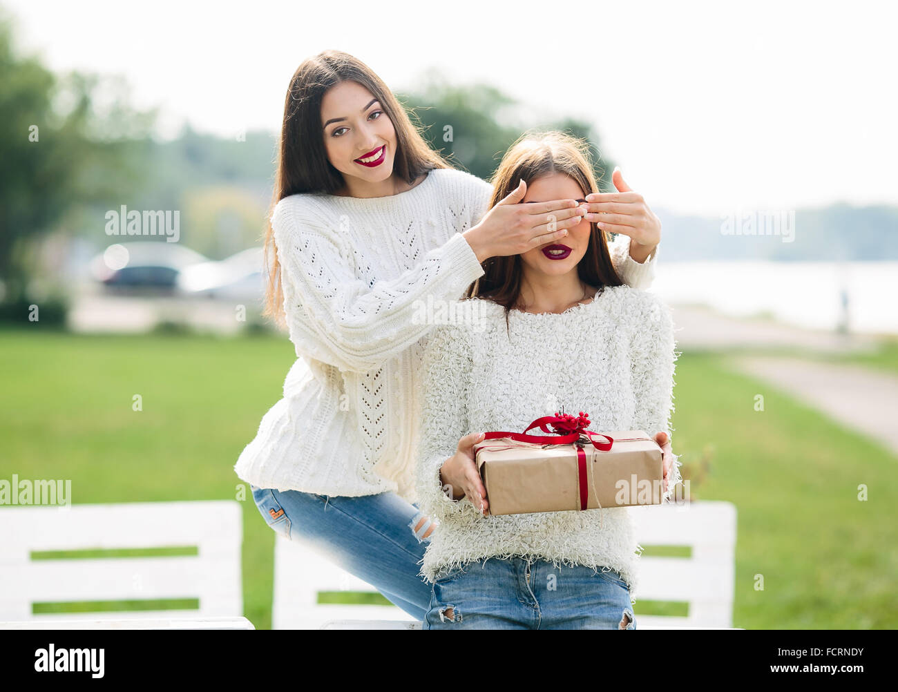 Two beautiful girls gift hi-res stock photography and images - Alamy