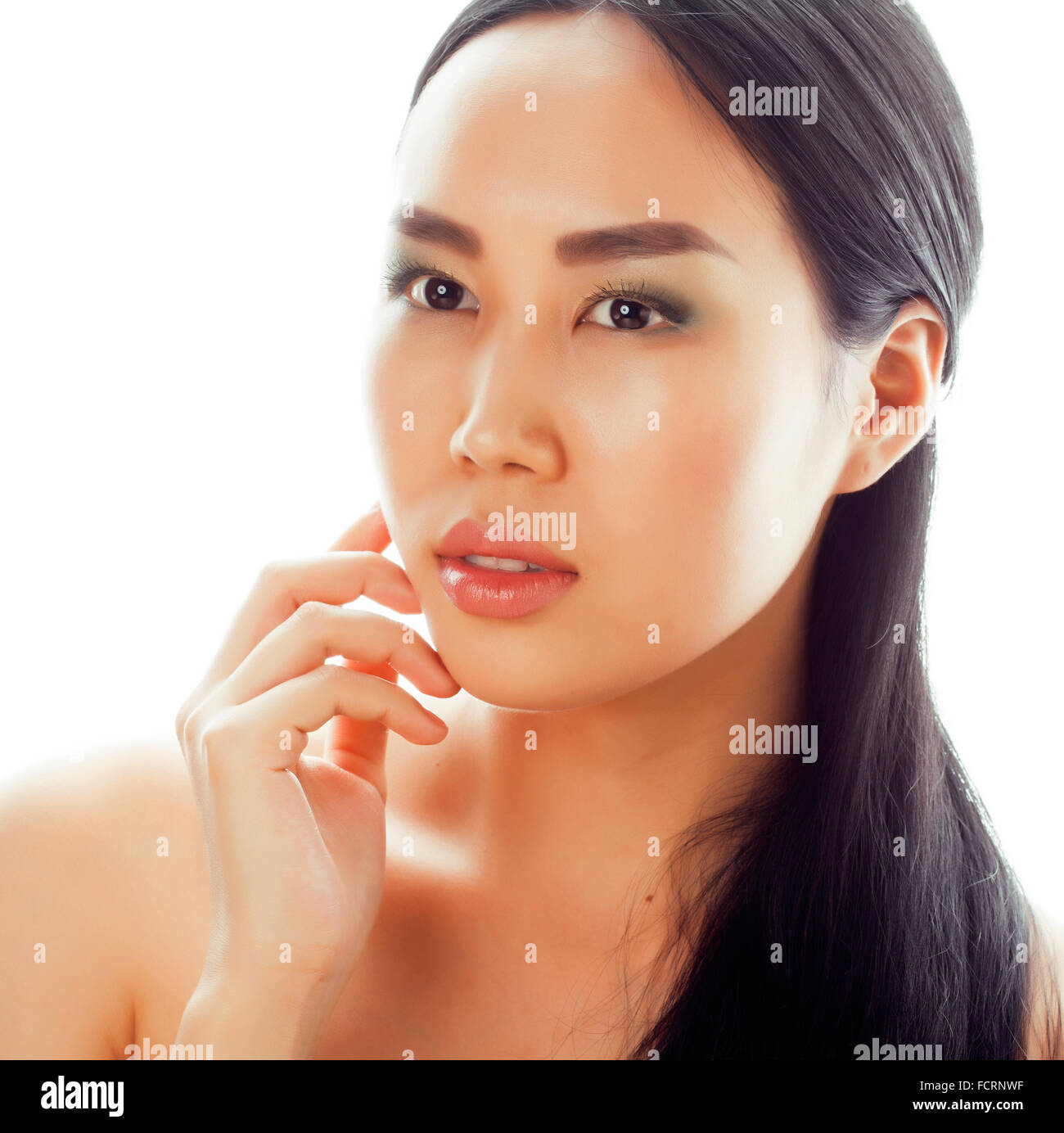 Asian woman beauty face closeup portrait. Beautiful attractive mixed ...