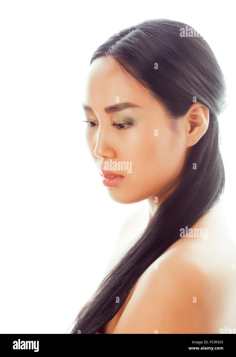 Asian woman beauty face closeup portrait. Beautiful attractive mixed ...