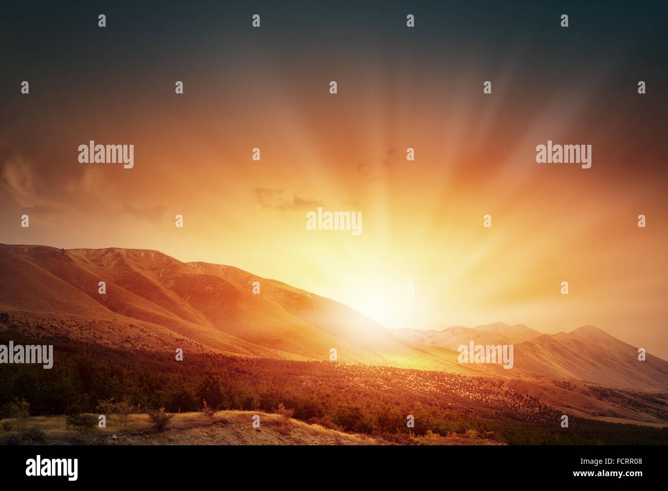 Natural landscape and sun rising at skyline Stock Photo - Alamy