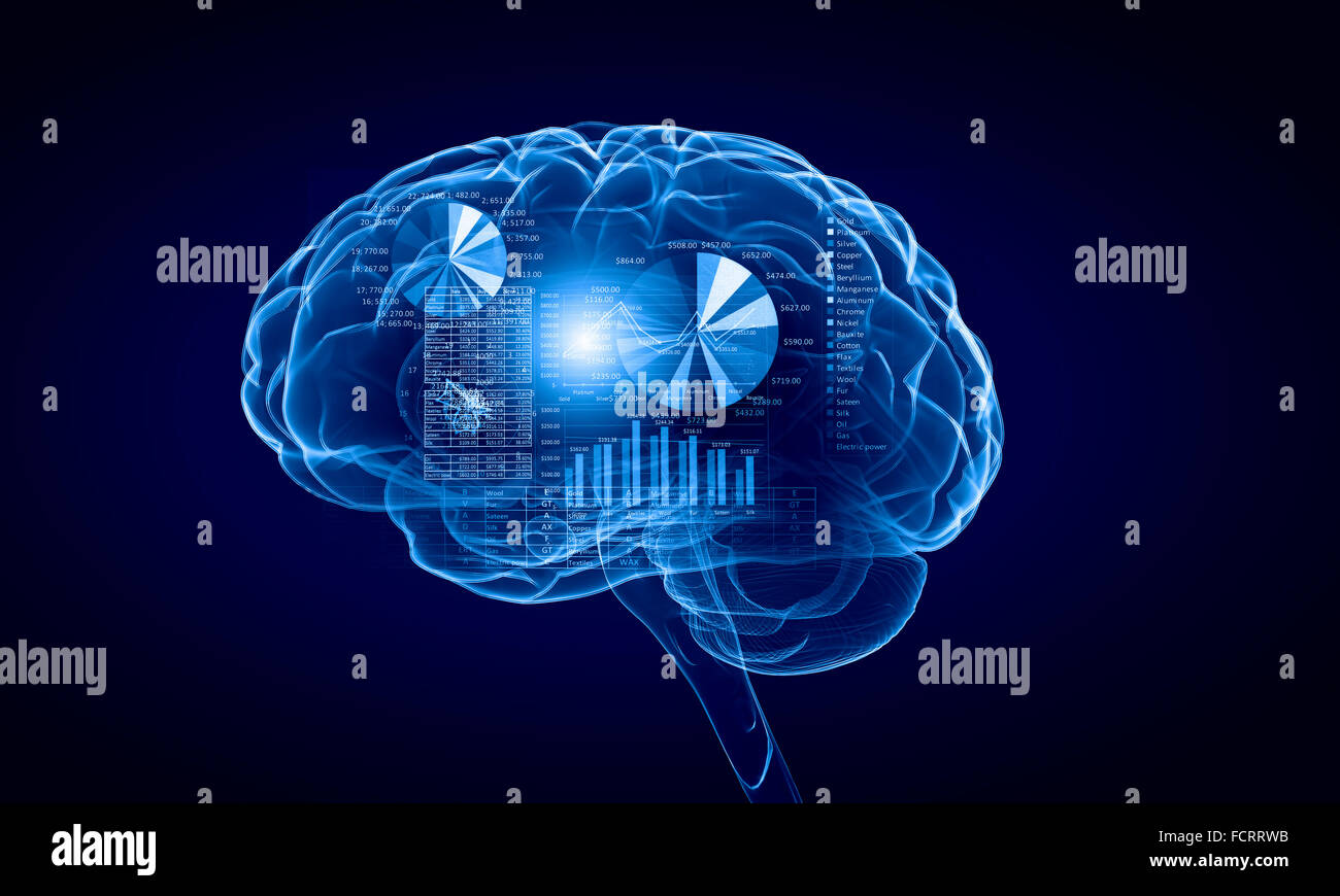 Concept of human intelligence with human brain on blue background Stock ...
