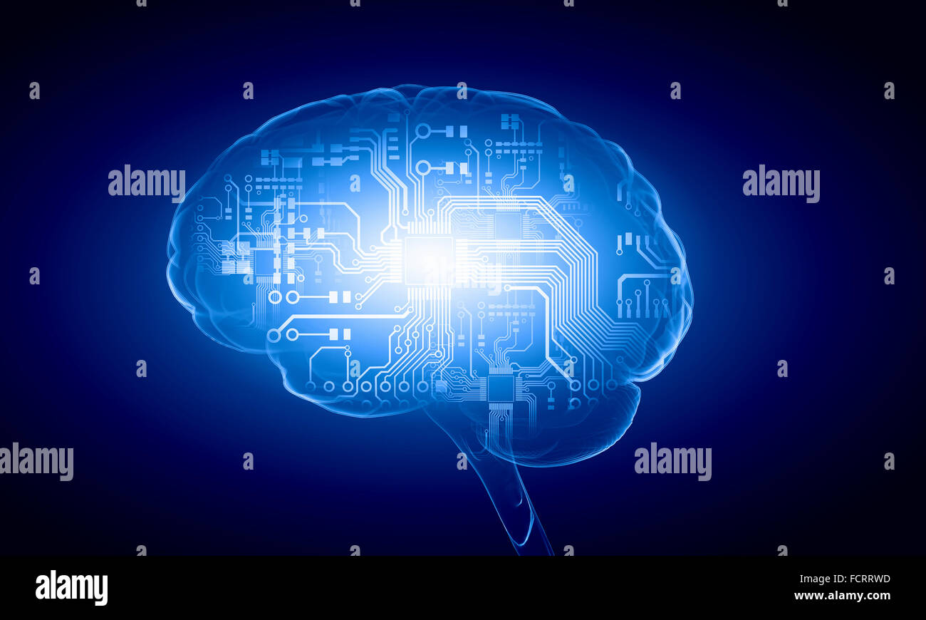 Concept of human intelligence with human brain on blue background Stock ...