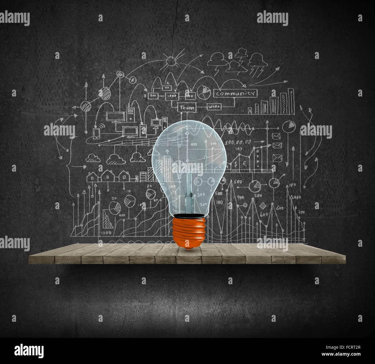 Light bulb and drawing business strategy at background Stock Photo - Alamy