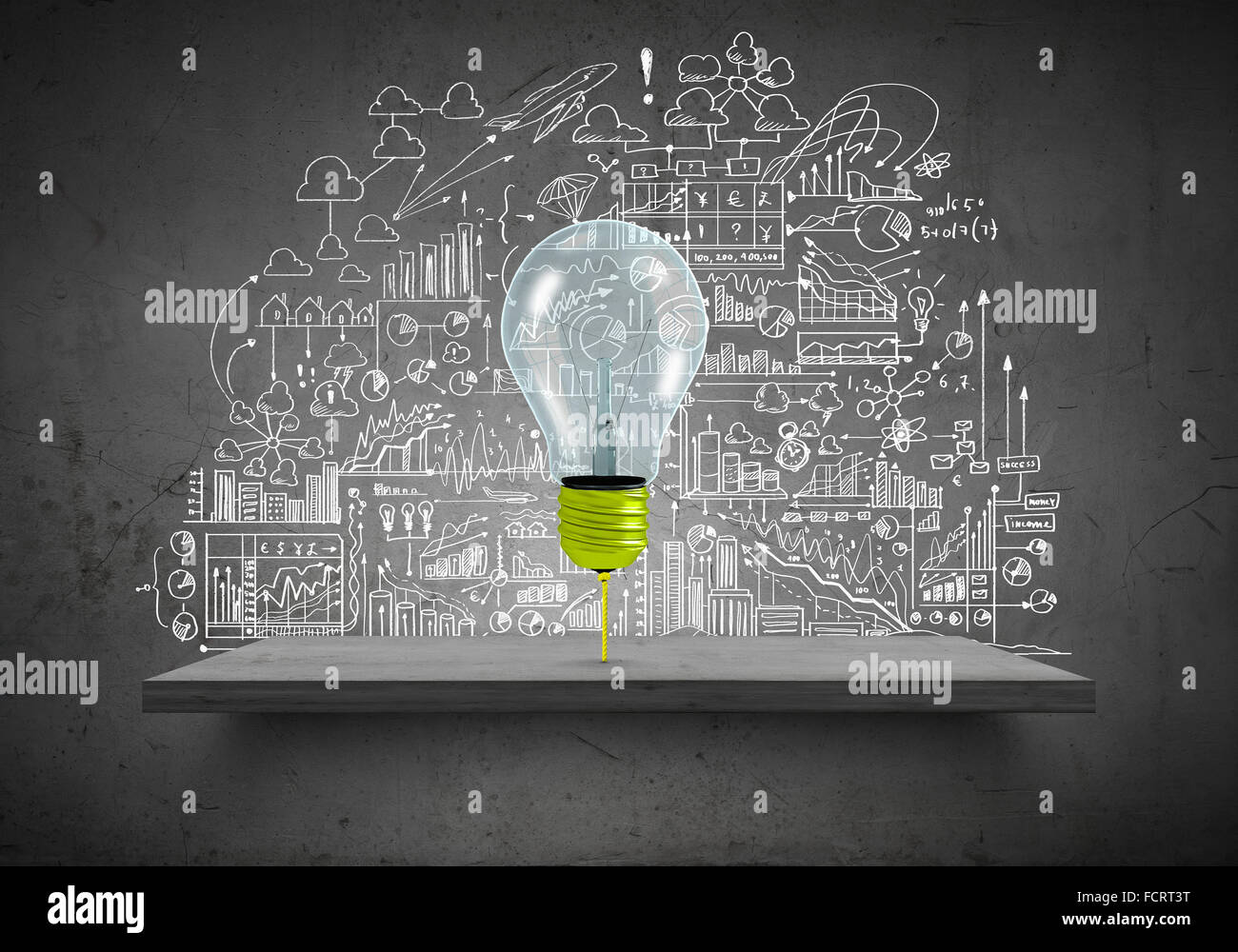 Light bulb and drawing business strategy at background Stock Photo - Alamy