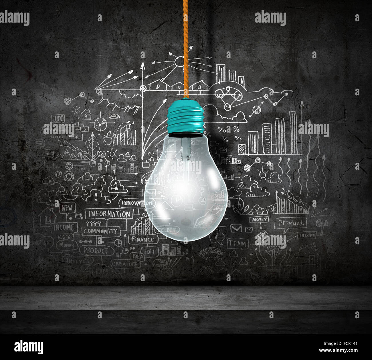 Light bulb and drawing business strategy at background Stock Photo - Alamy