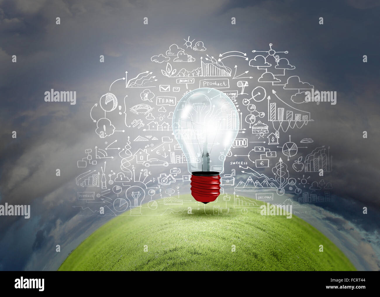 Light bulb and drawing business strategy at background Stock Photo - Alamy