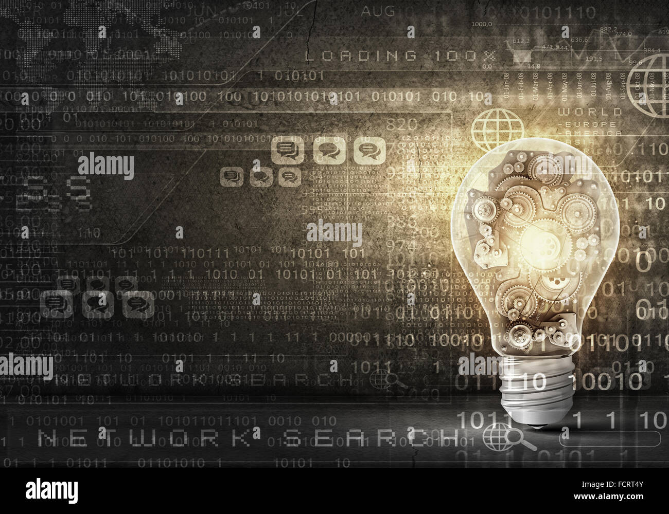 Concept of mechanism light bulb with gears inside Stock Photo - Alamy