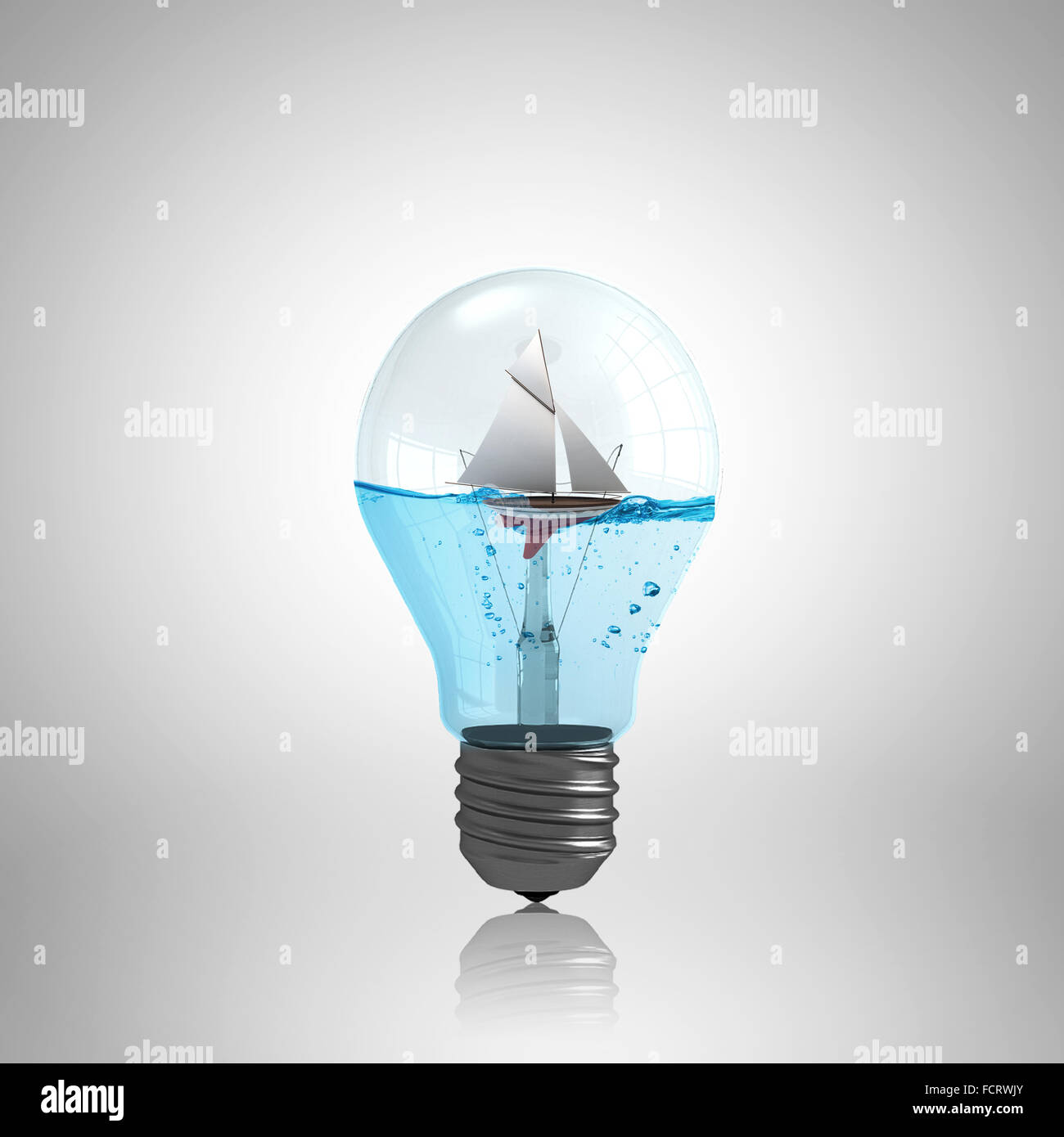 Conceptual image with light bulb filled with clear water Stock Photo ...