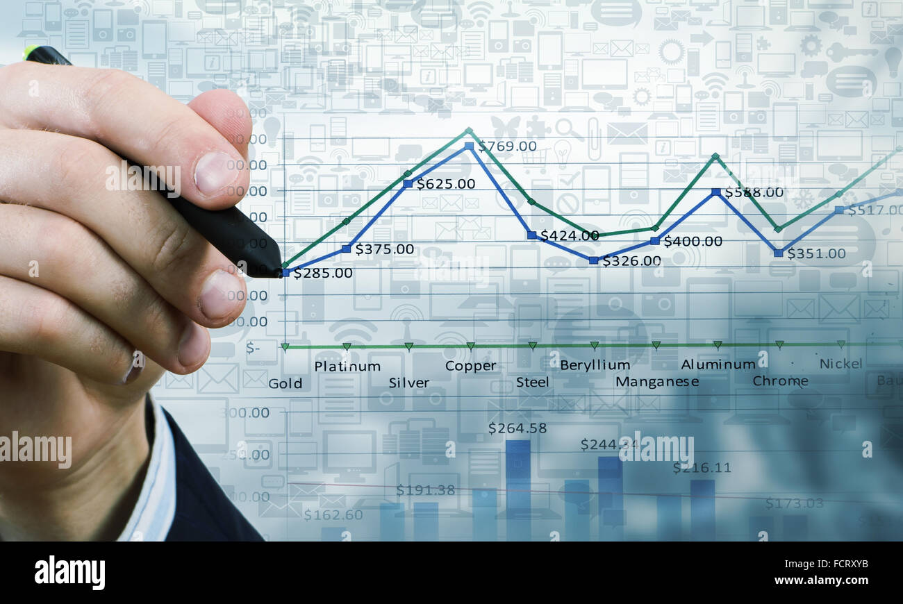 Businessman hand drawing increasing graph on media screen Stock Photo ...