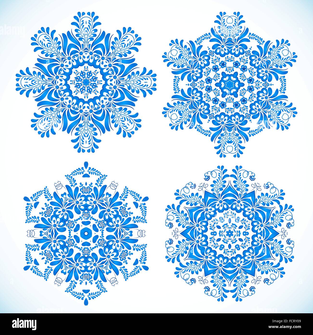 Blue floral circle patterns in gzhel style Stock Vector Image & Art - Alamy