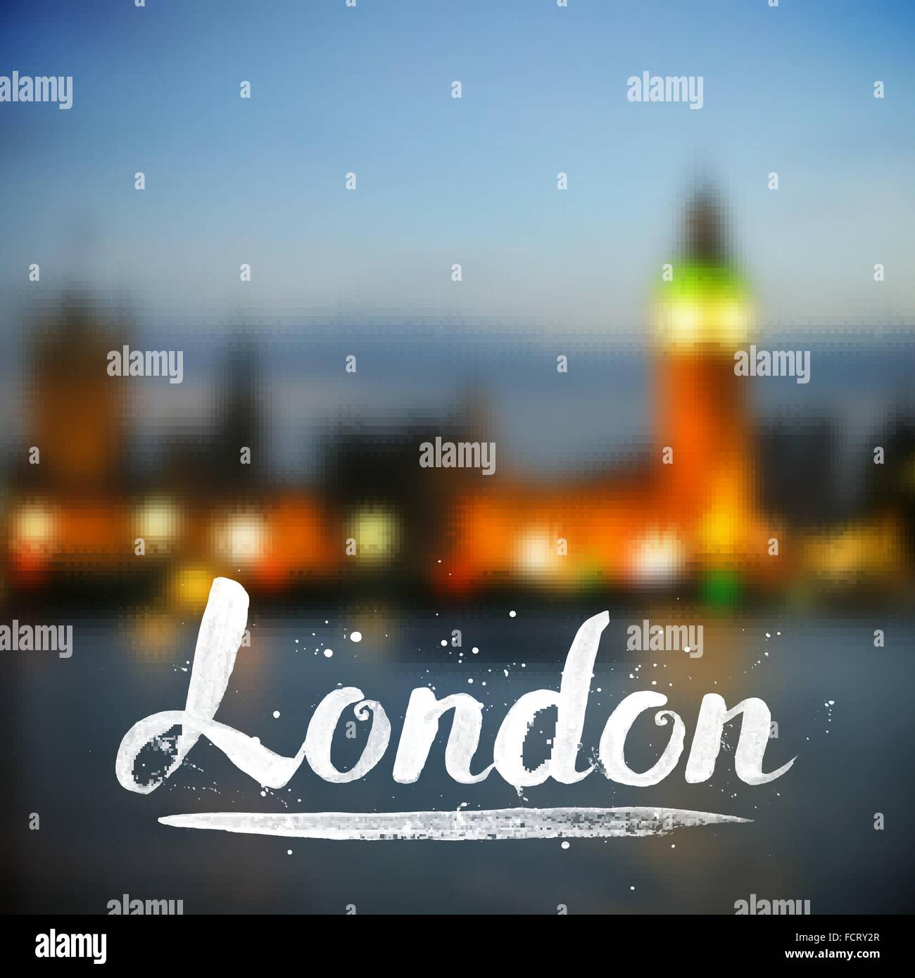 White calligraphy London sign on blurred photo background Stock Vector ...