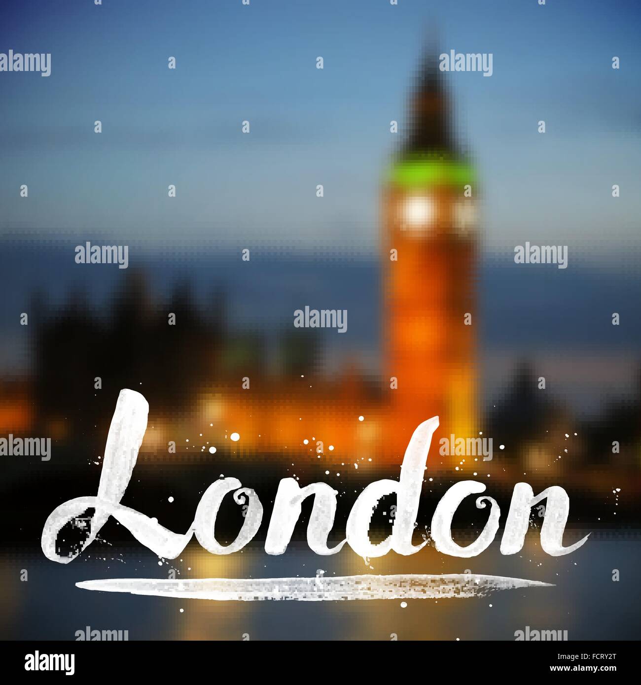 White calligraphy London sign on blurred photo background Stock Vector ...
