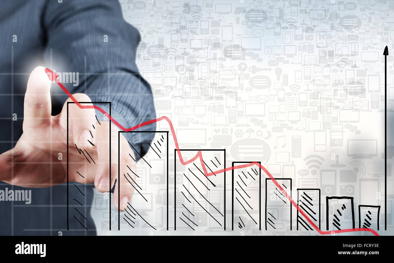 Businessman hand touching virtual graph on media screen Stock Photo - Alamy