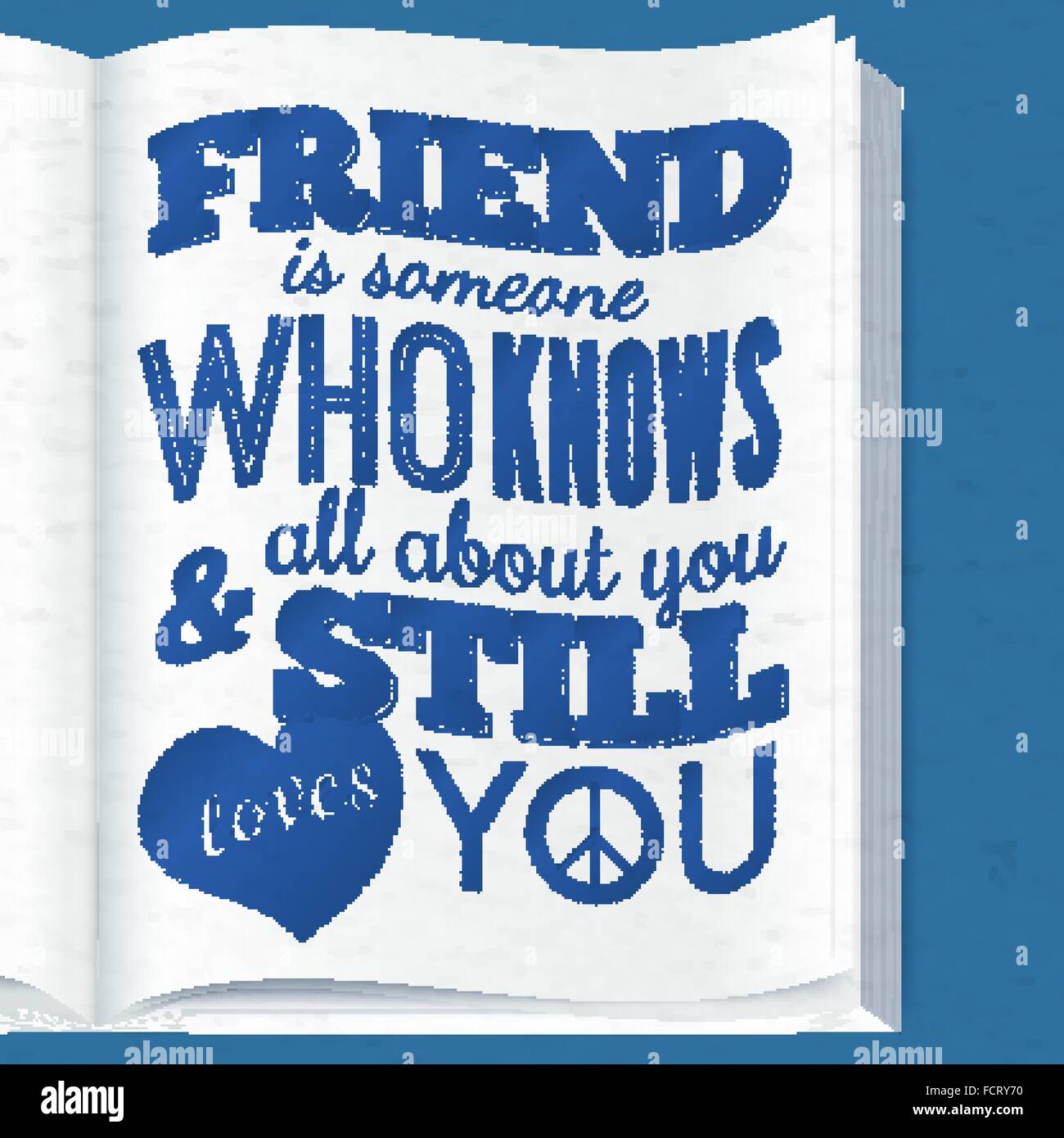 Typography design on book page with quote about friendship Stock Vector ...