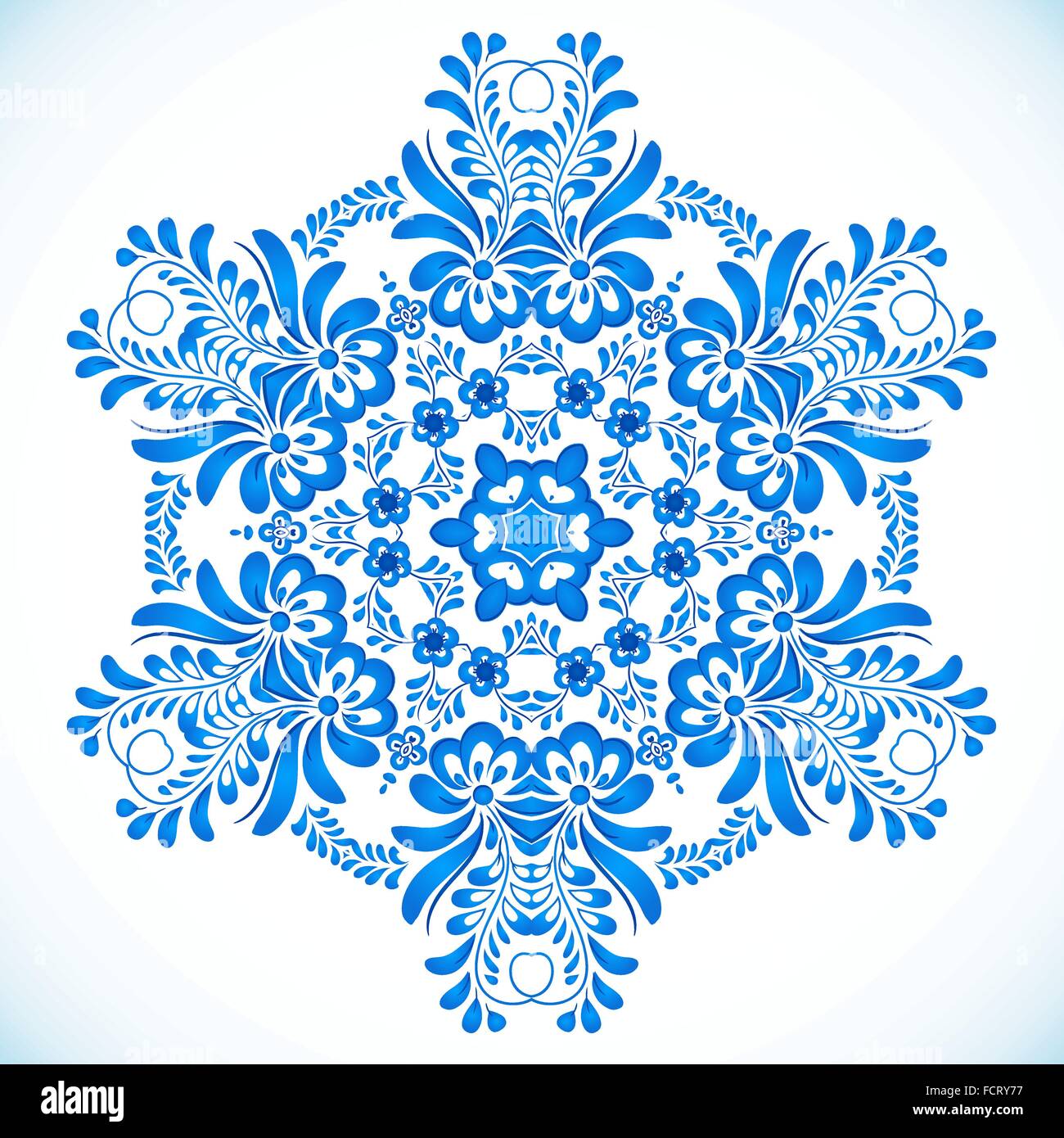 Blue floral circle pattern in gzhel style Stock Vector Image & Art - Alamy